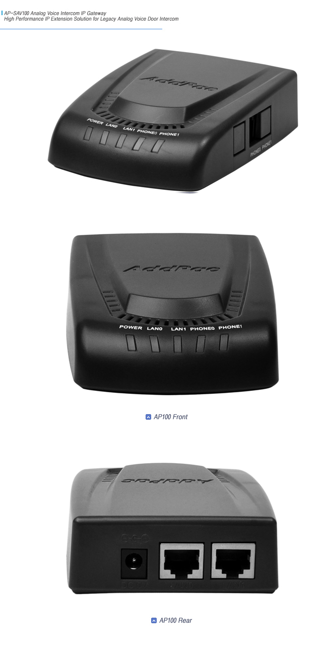 AP-SAV100 아날로그 비디오 인터컴 IP 게이트웨이 | AddPac
